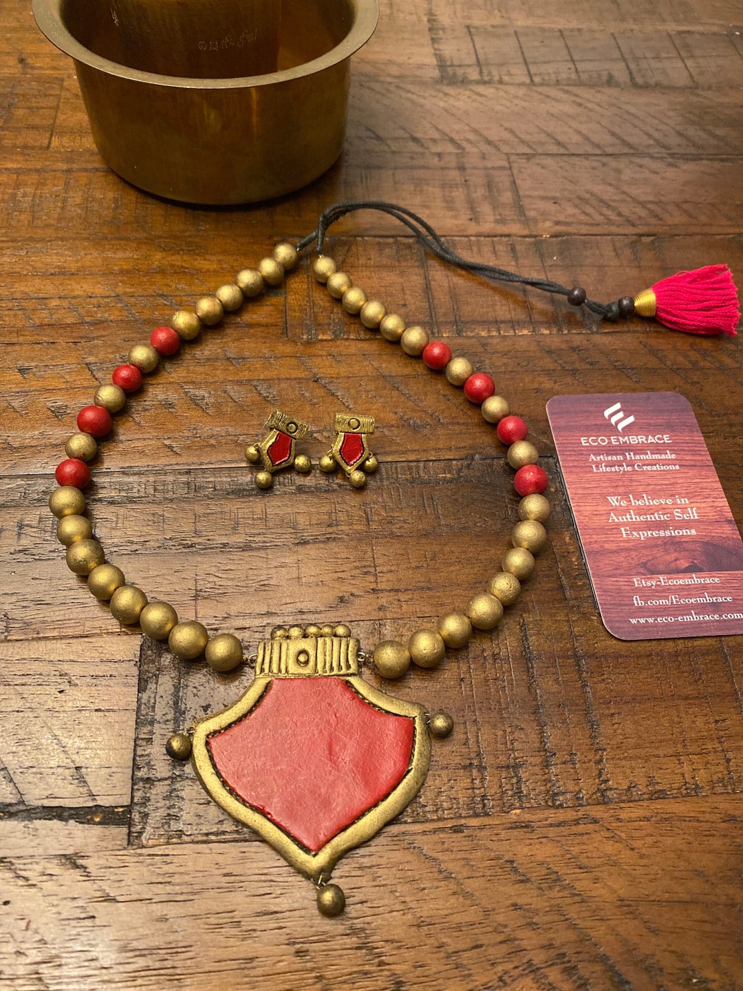 Sober Rangoli Terracotta Jewelry Set, Boho Artisan Necklace, Terracotta ...