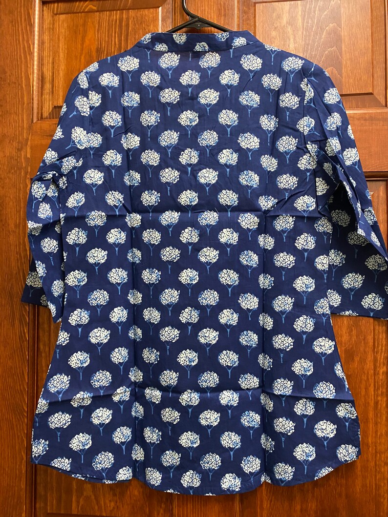 Indigo Pine Clusters Block Printed Tunic | Cotton Print Shirts for ...