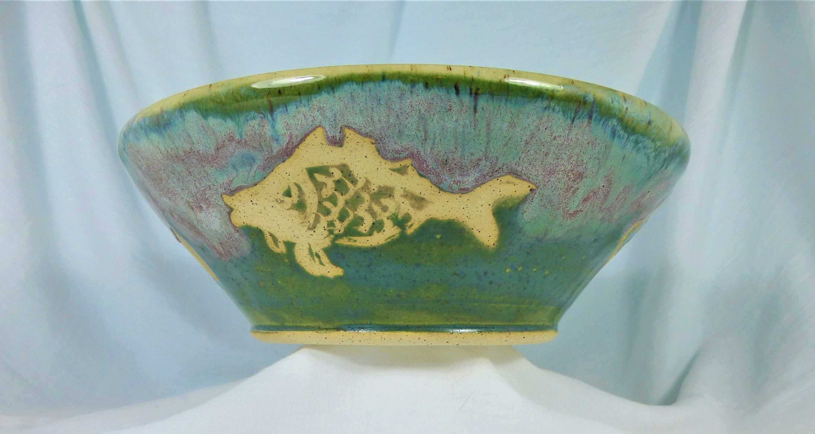 HANDMADE POTTERY BOWL Fish Pottery Bowl Green/blue Ceramic - Etsy