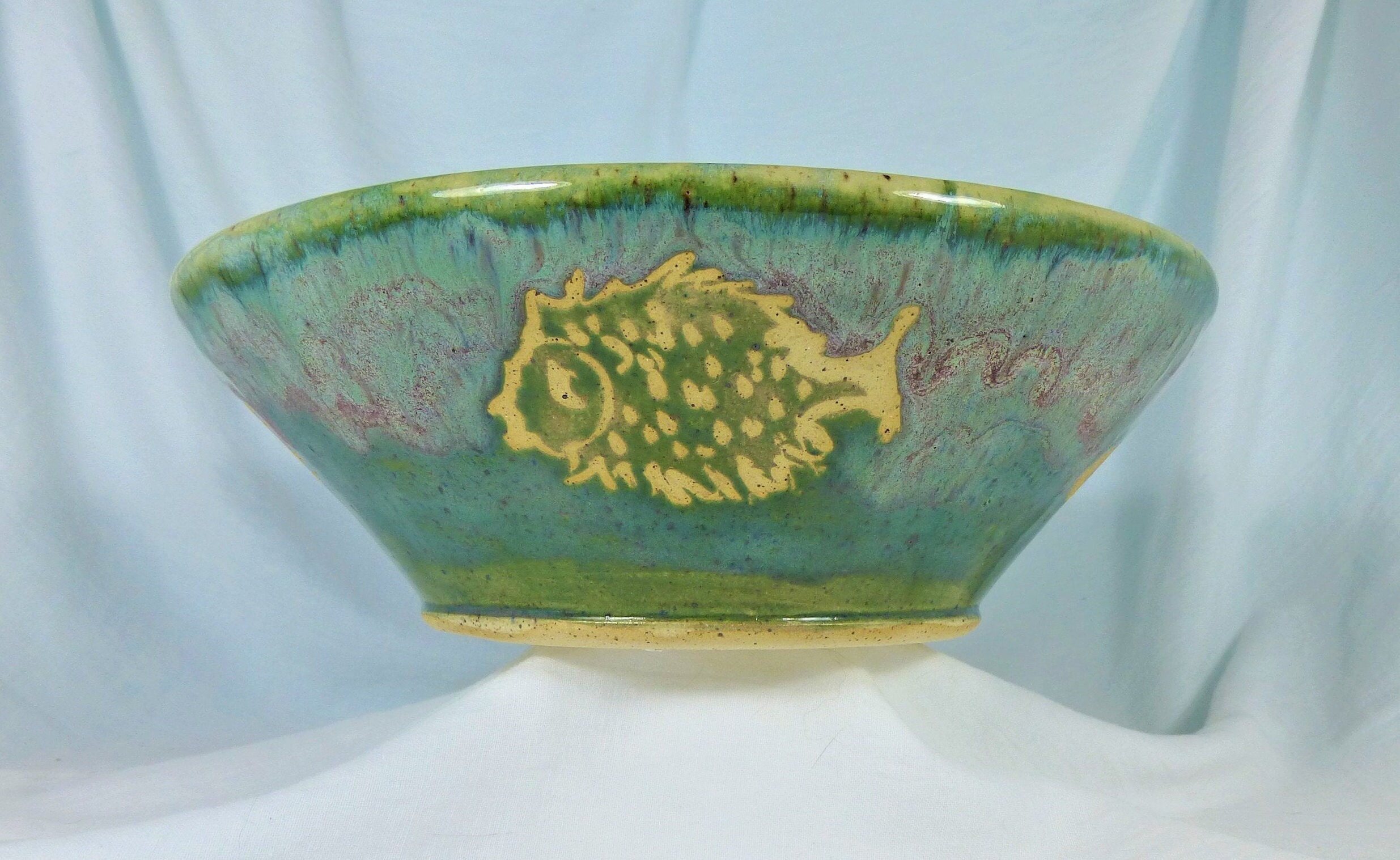 HANDMADE POTTERY BOWL Fish Pottery Bowl Green/blue Ceramic - Etsy