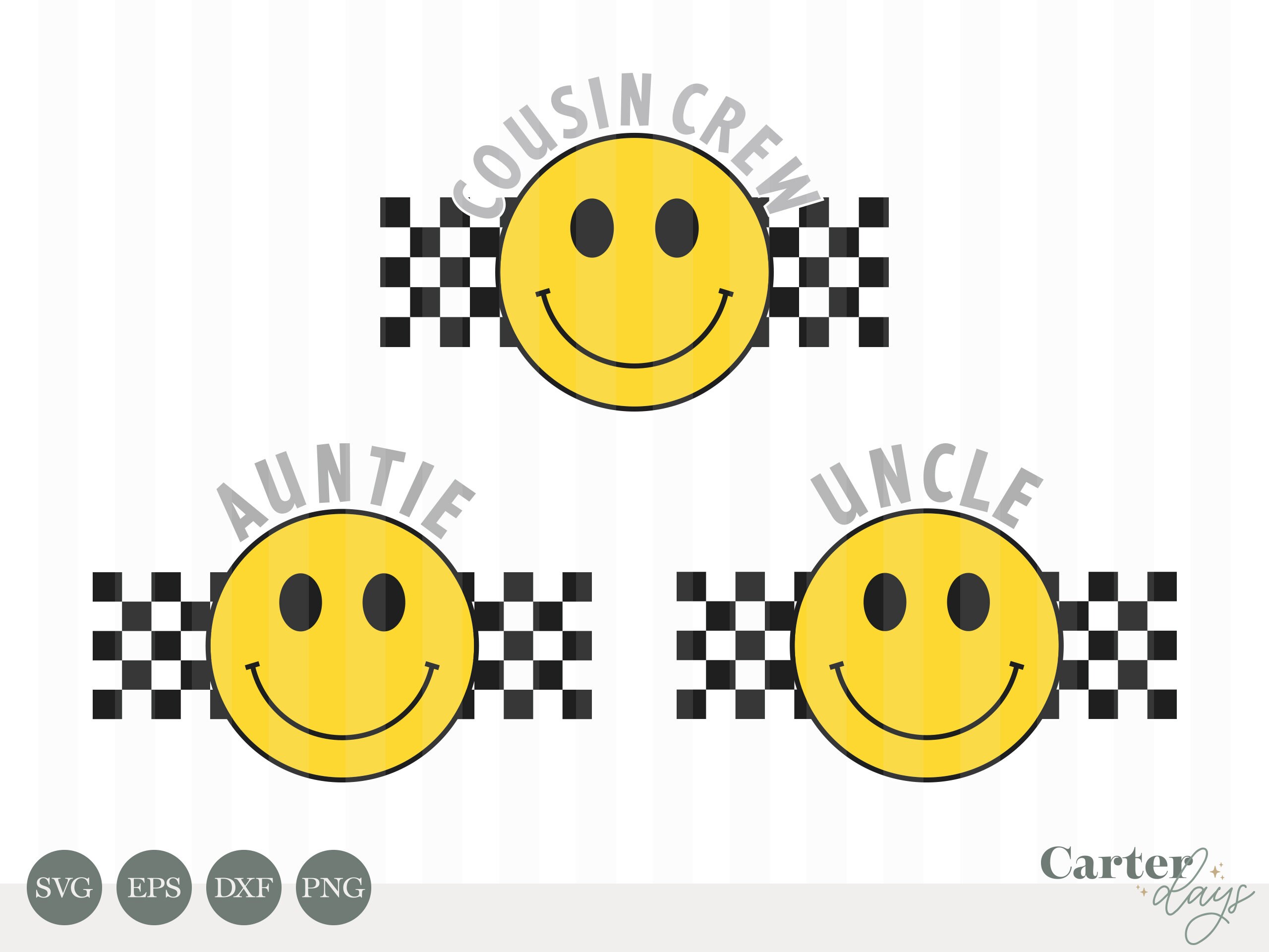 Cousin Crew Auntie Uncle Smiley Face on Checkers Bundle / Svg, Eps, Dxf ...