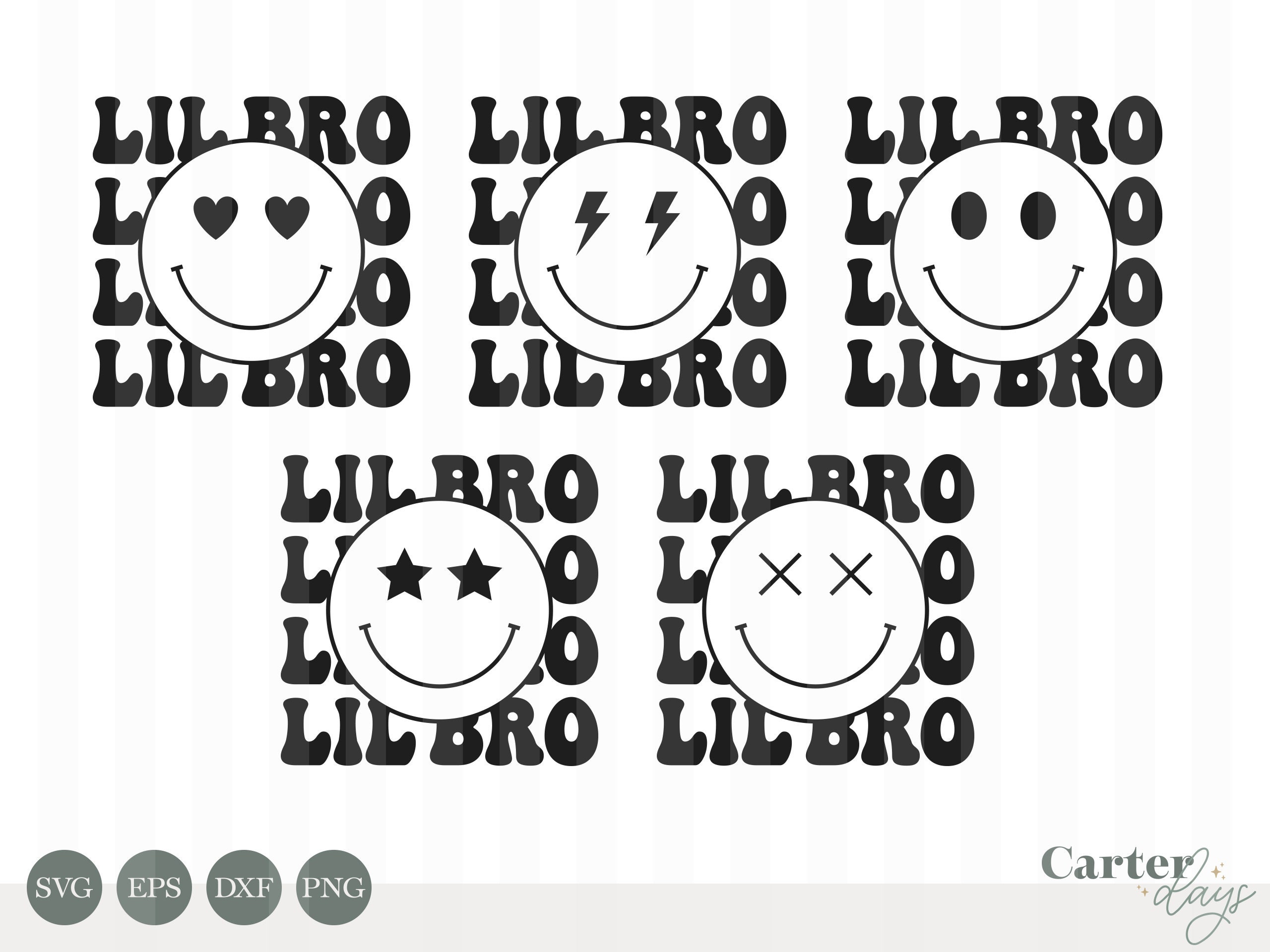 Lil Bro Stack Smiley Face Bundle / Svg, Eps, Dxf & Png / Lightning Star ...