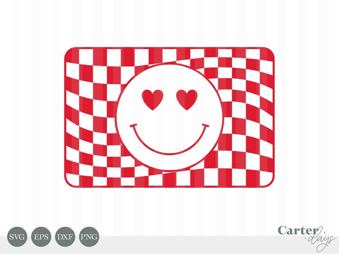 Valentine's Smiley Face / Svg, Eps, Dxf & Png / Heart Eyes / Red Happy ...