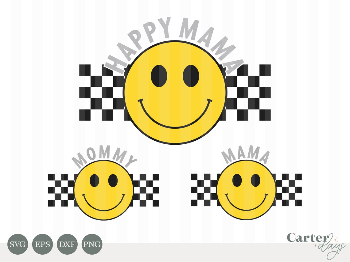 Happy Mama Mommy Smiley Face on Checkers Bundle / Svg, Eps, Dxf & Png ...