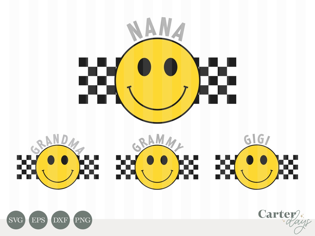Nana Smiley Face on Checkers Bundle / Svg, Eps, Dxf & Png / Happy Face ...