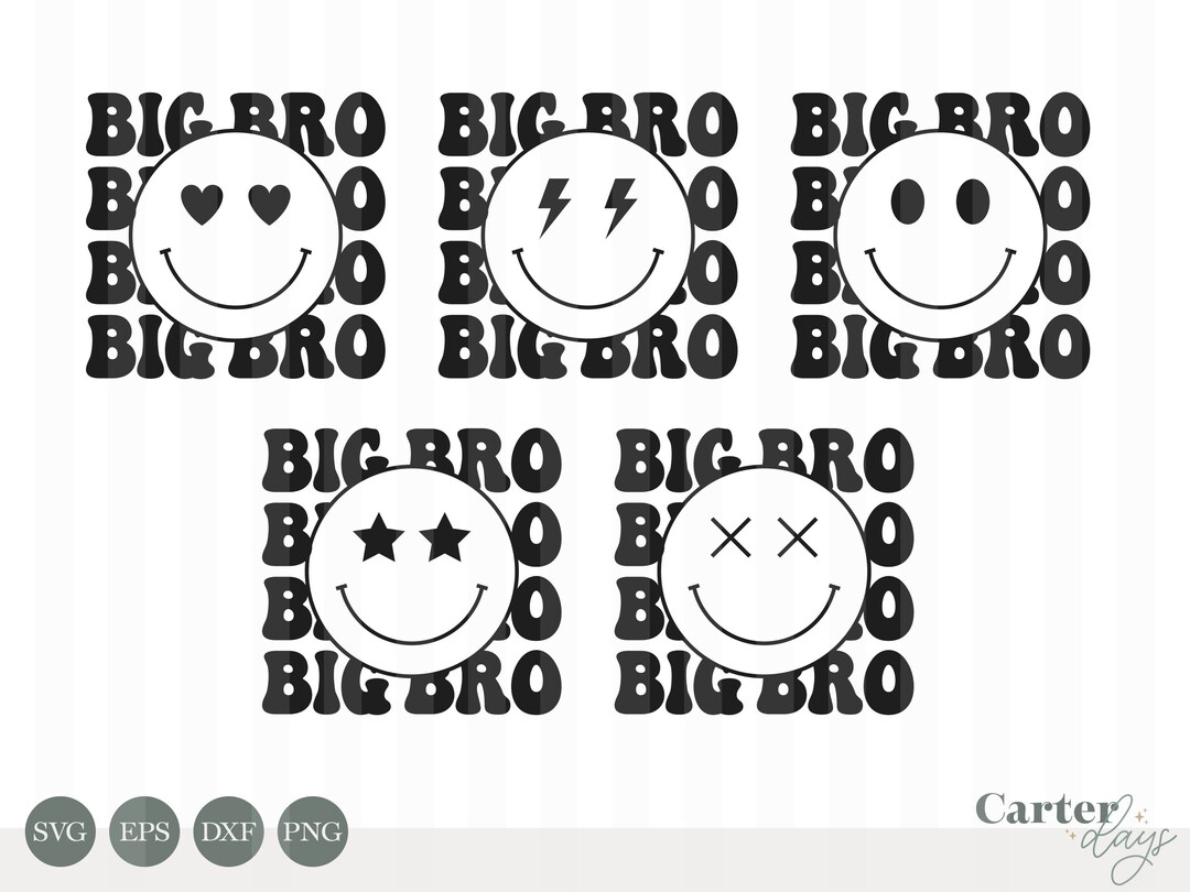 Big Bro Stack Smiley Face Bundle / Svg, Eps, Dxf & Png / Lightning Star ...