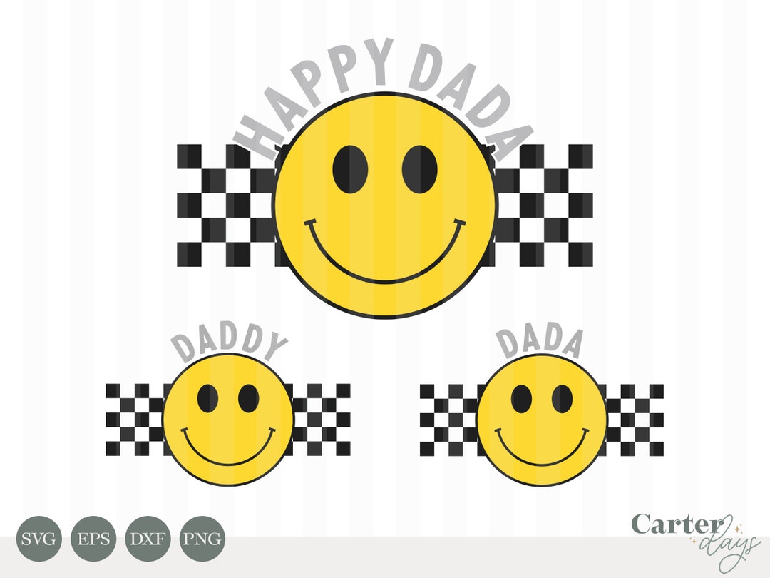 Happy Dada Smiley Face on Checkers Bundle / Svg, Eps, Dxf & Png / Happy ...