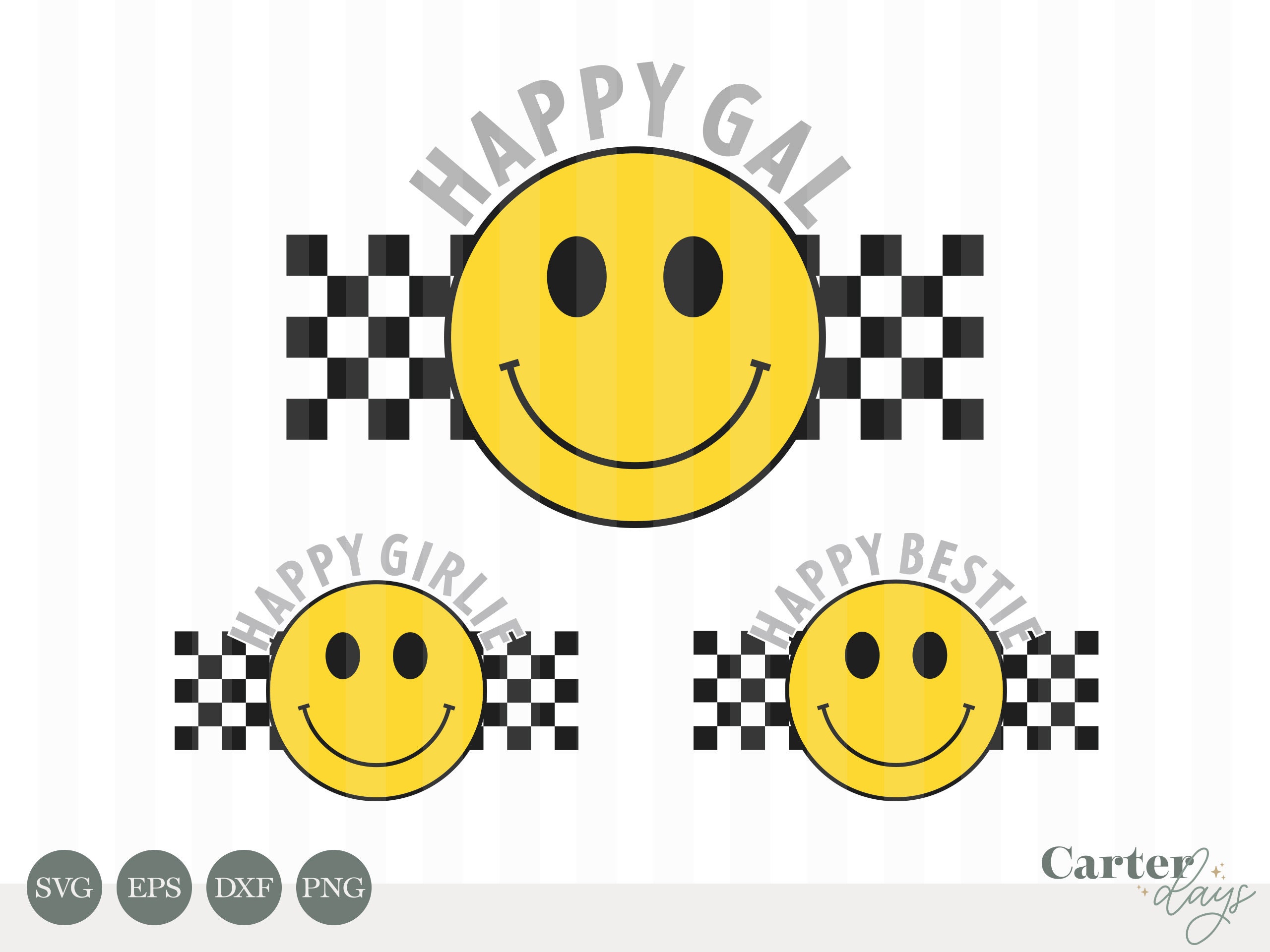 Happy Gal Girlie Bestie Smiley Face on Checkers Bundle / Svg, Eps, Dxf ...