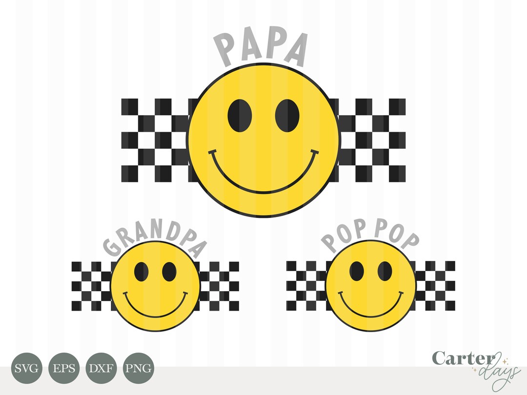 Papa Smiley Face on Checkers Bundle / Svg, Eps, Dxf & Png / Happy Face ...
