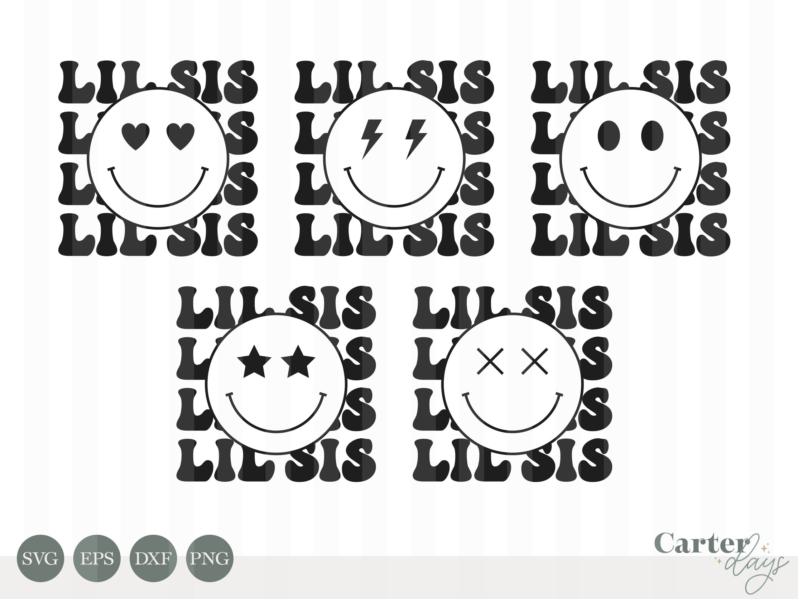 Lil Sis Stack Smiley Face Bundle / Svg, Eps, Dxf & Png / Lightning Star ...