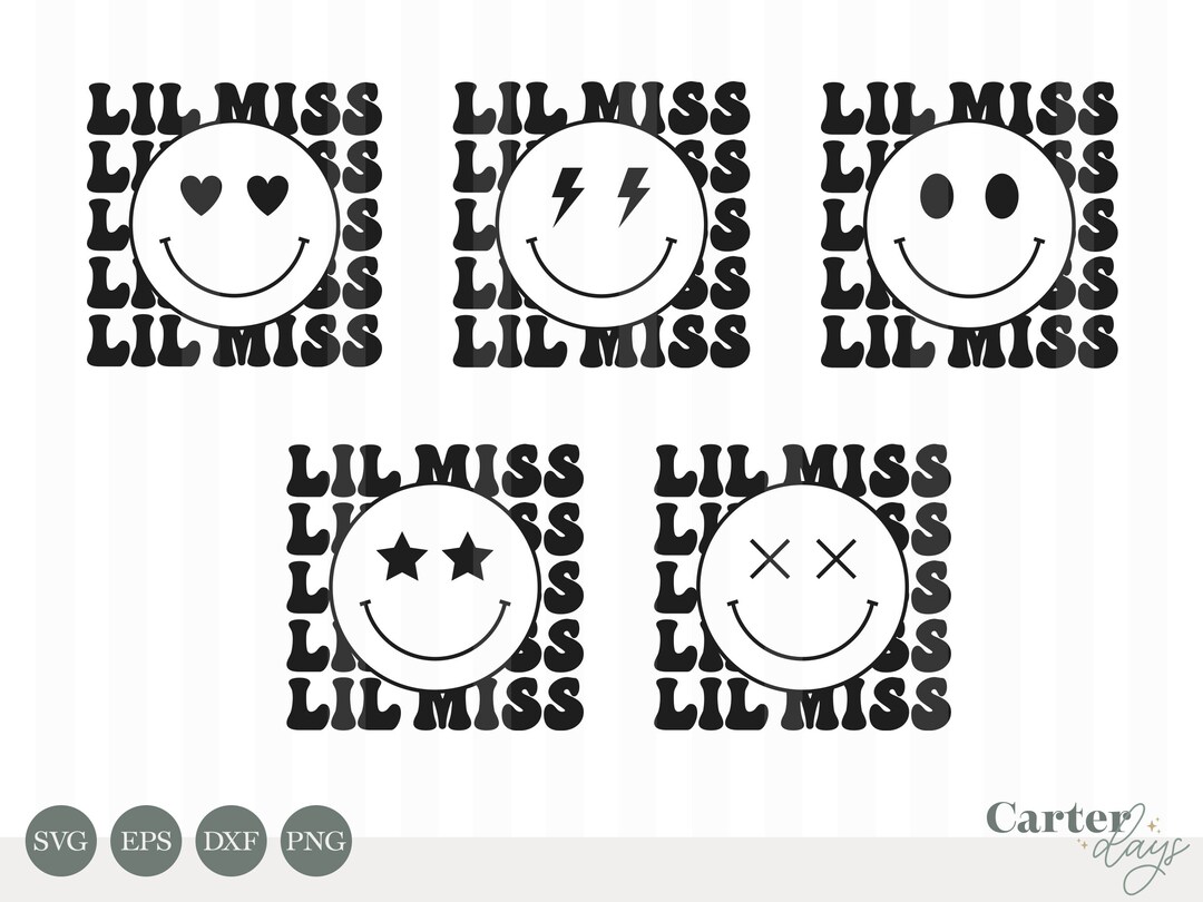 Lil Miss Stack Smiley Face Bundle / Svg, Eps, Dxf & Png / Lightning ...