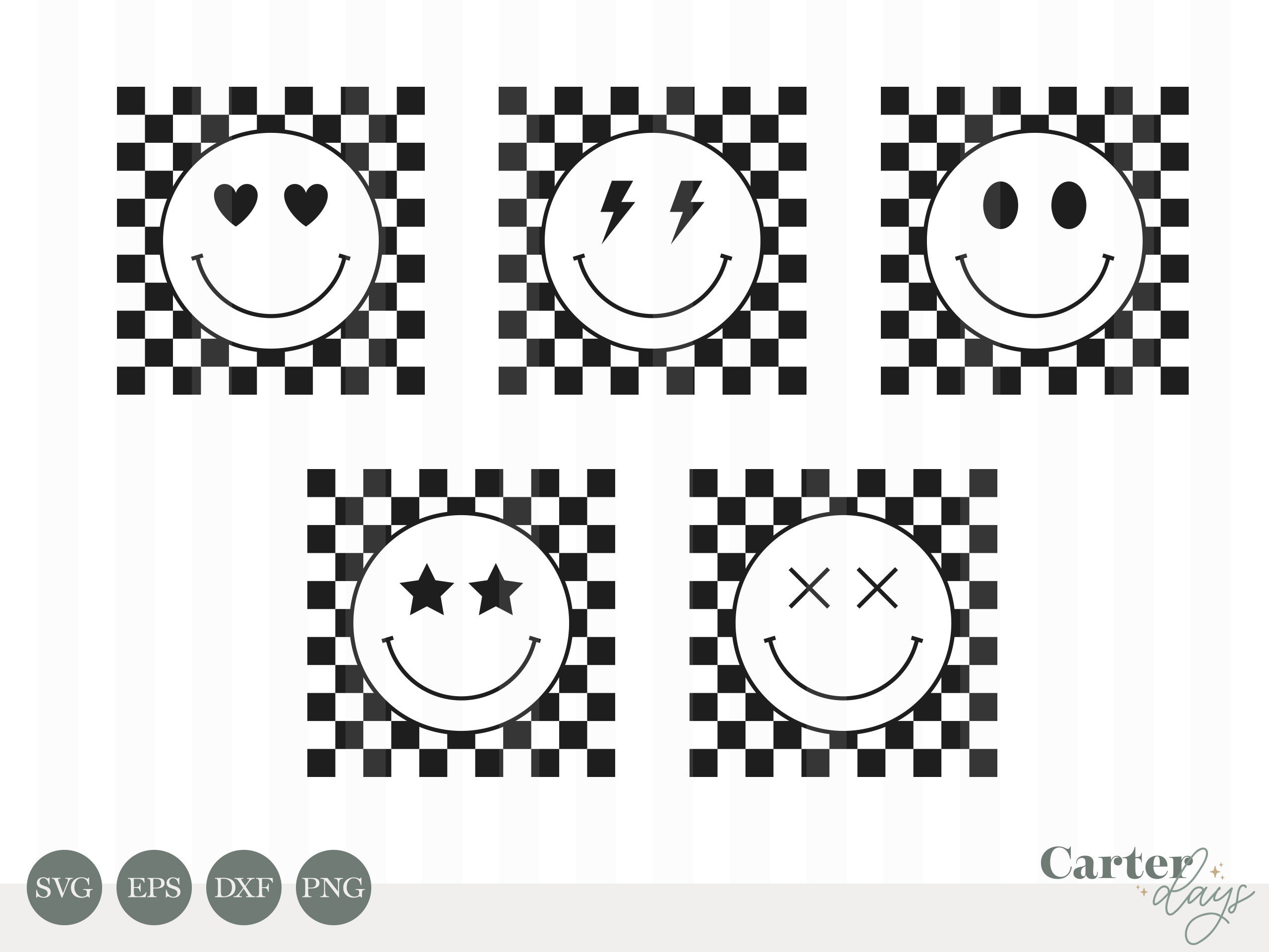Smiley Face Bundle / Svg, Eps, Dxf & Png / Heart Lightning Star Cross ...