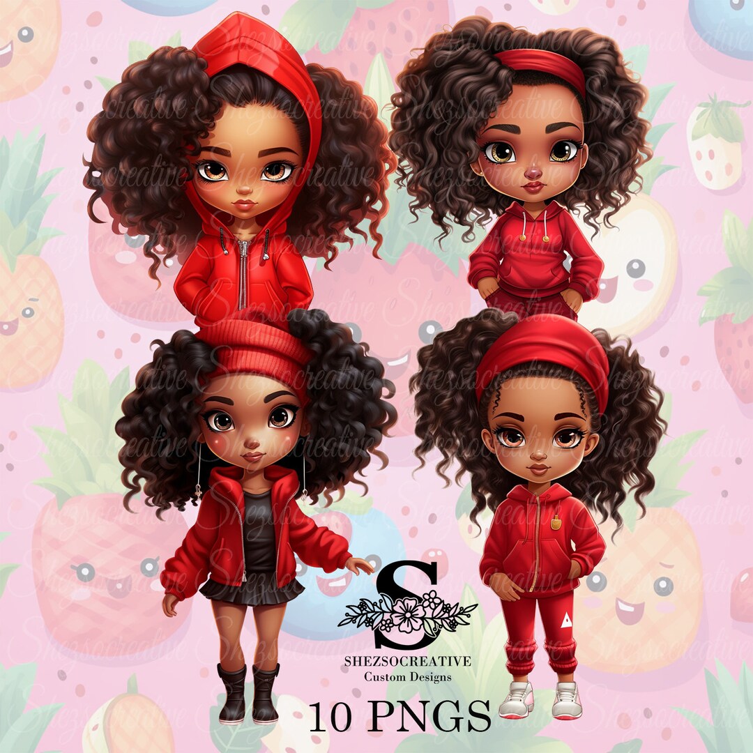 10 Little Black Girl PNG Clipart_set 1, Black Girls Clipart Bundle ...