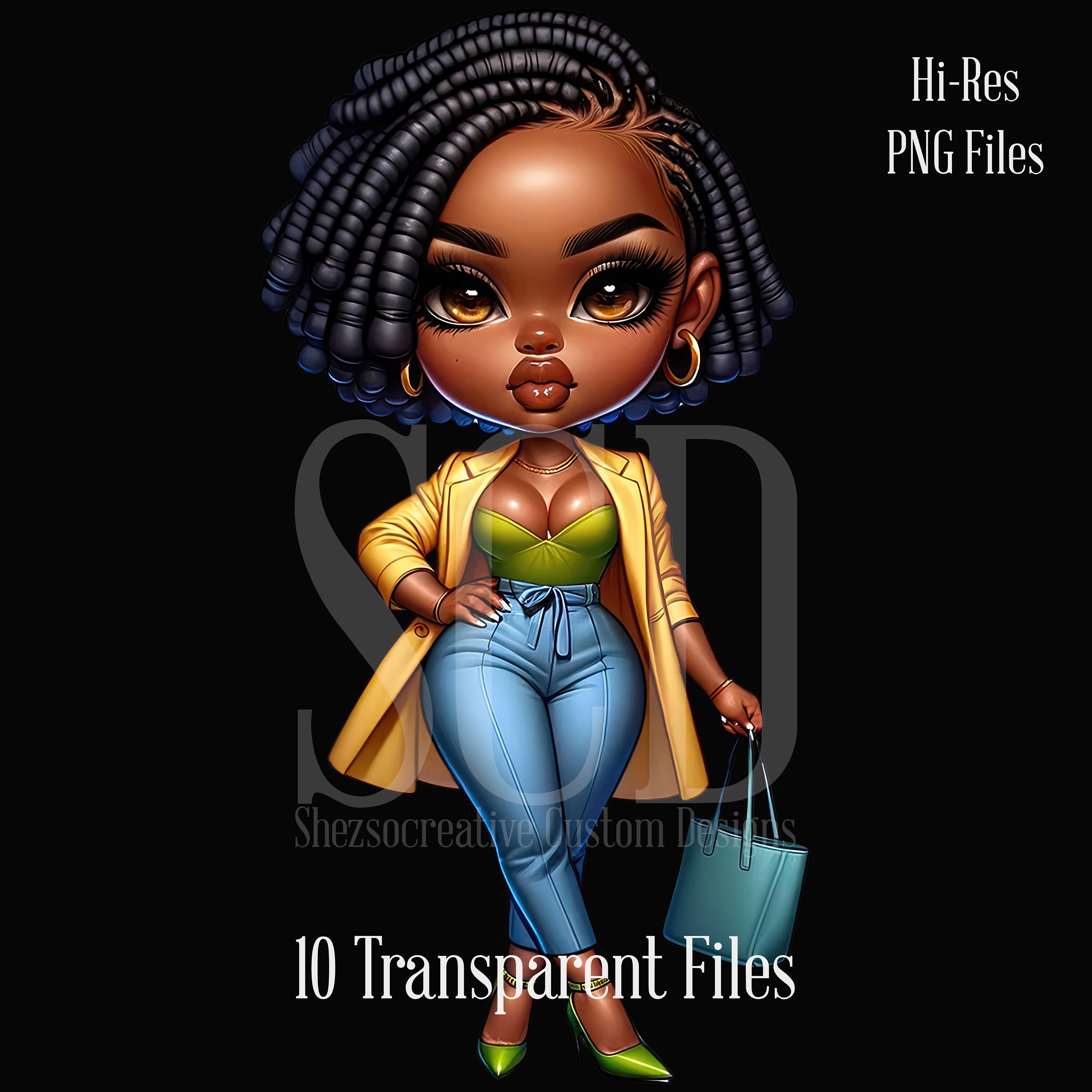 10 African American Art Chibi Woman With Dreadlocks, Yellow Blazer With ...