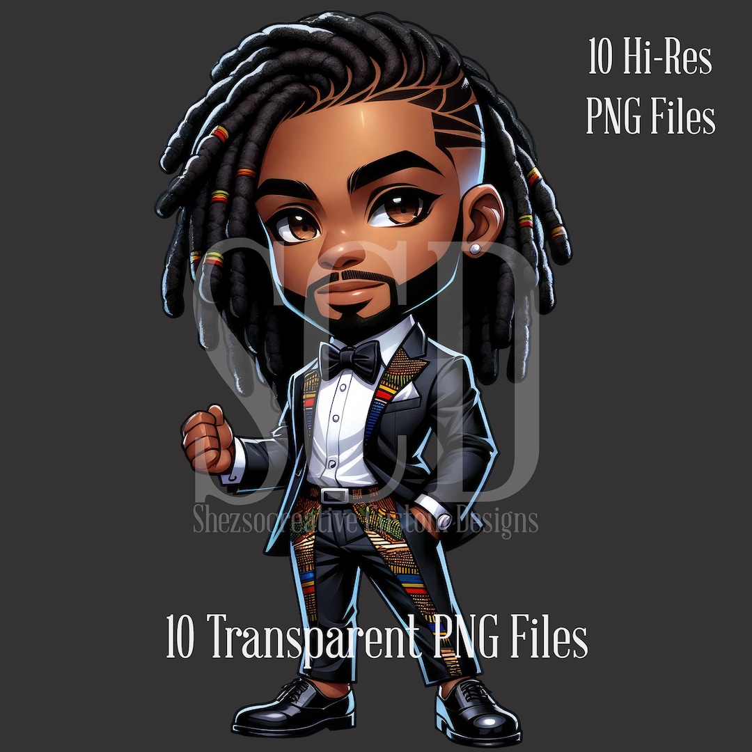 10 African American Chibi Men, Tailored Dress Suit With an Africa ...