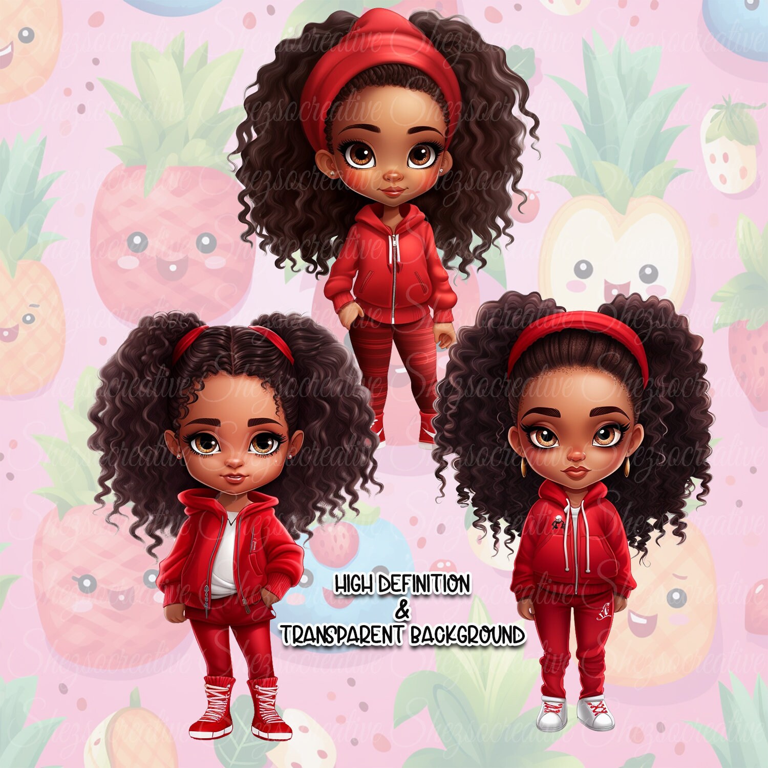 10 Little Black Girl PNG Clipart_set 1, Black Girls Clipart Bundle ...