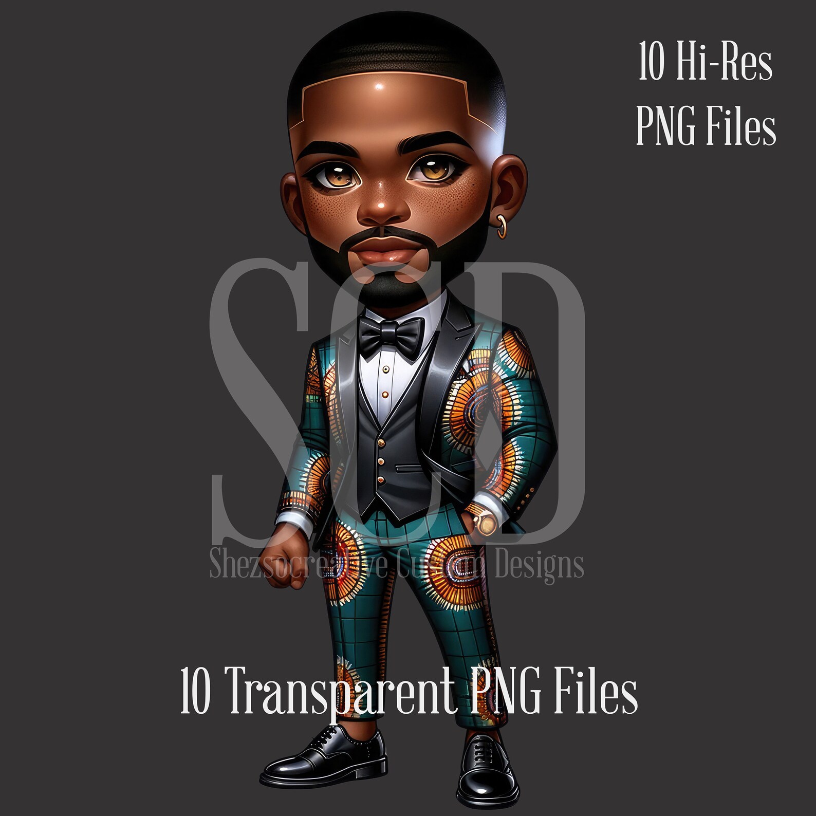 10 African American Chibi Men, Tailored Dress Suit With an Africa ...