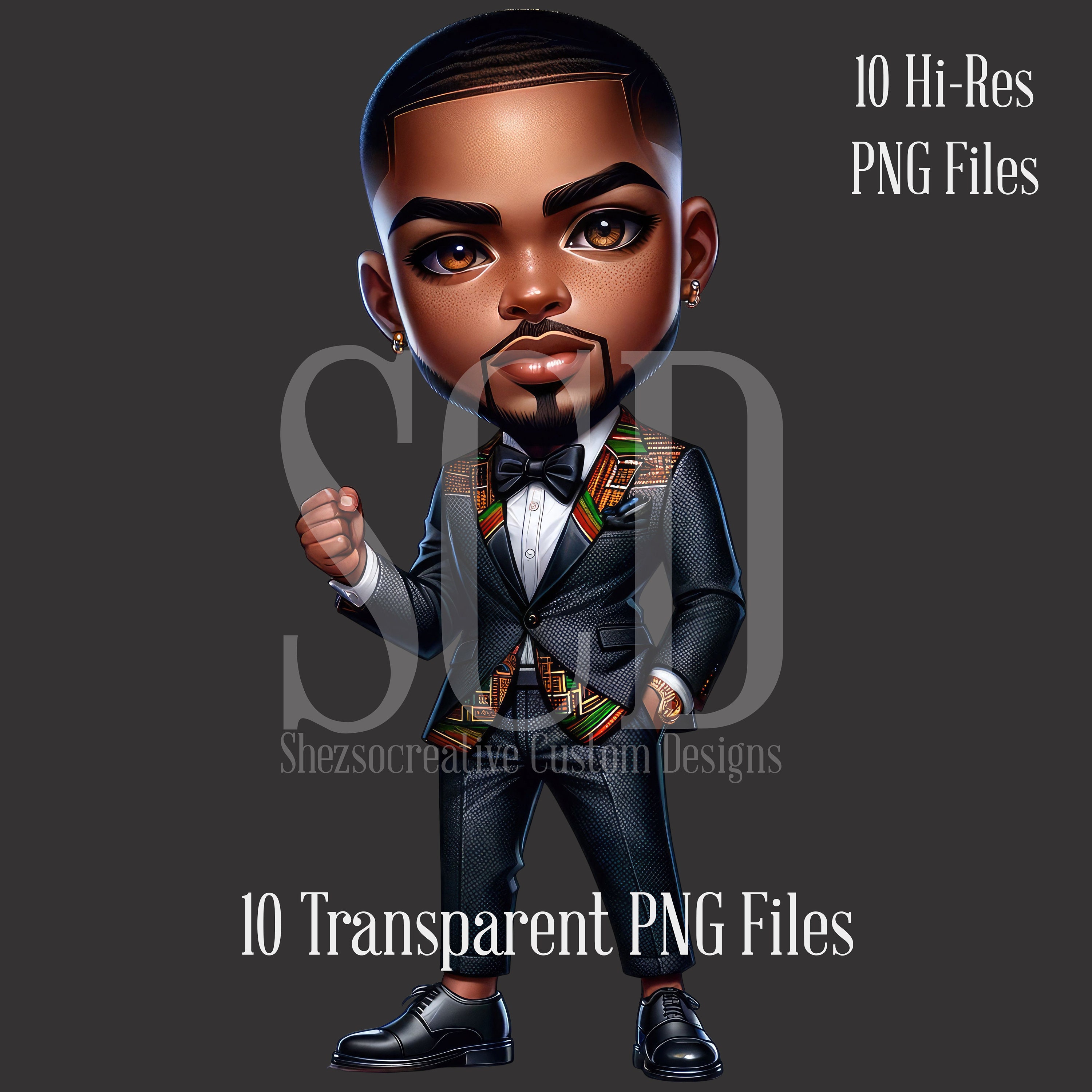 10 African American Chibi Men, Tailored Dress Suit With an Africa ...