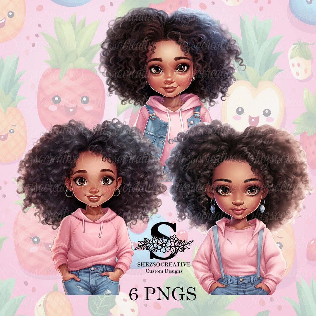 6 Little Black Girl PNG Clipart, Black Girls Clipart Bundle, Black Kids ...