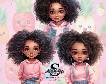 6 Png Cute Black Girls Bundle, Little Black Girlpng Clipart Bundle ...