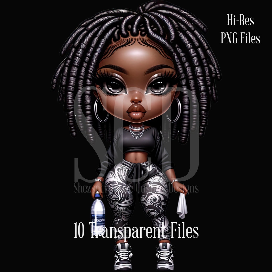 10 African American Chibi Woman With Dreadlocks, Black Crop Top and ...