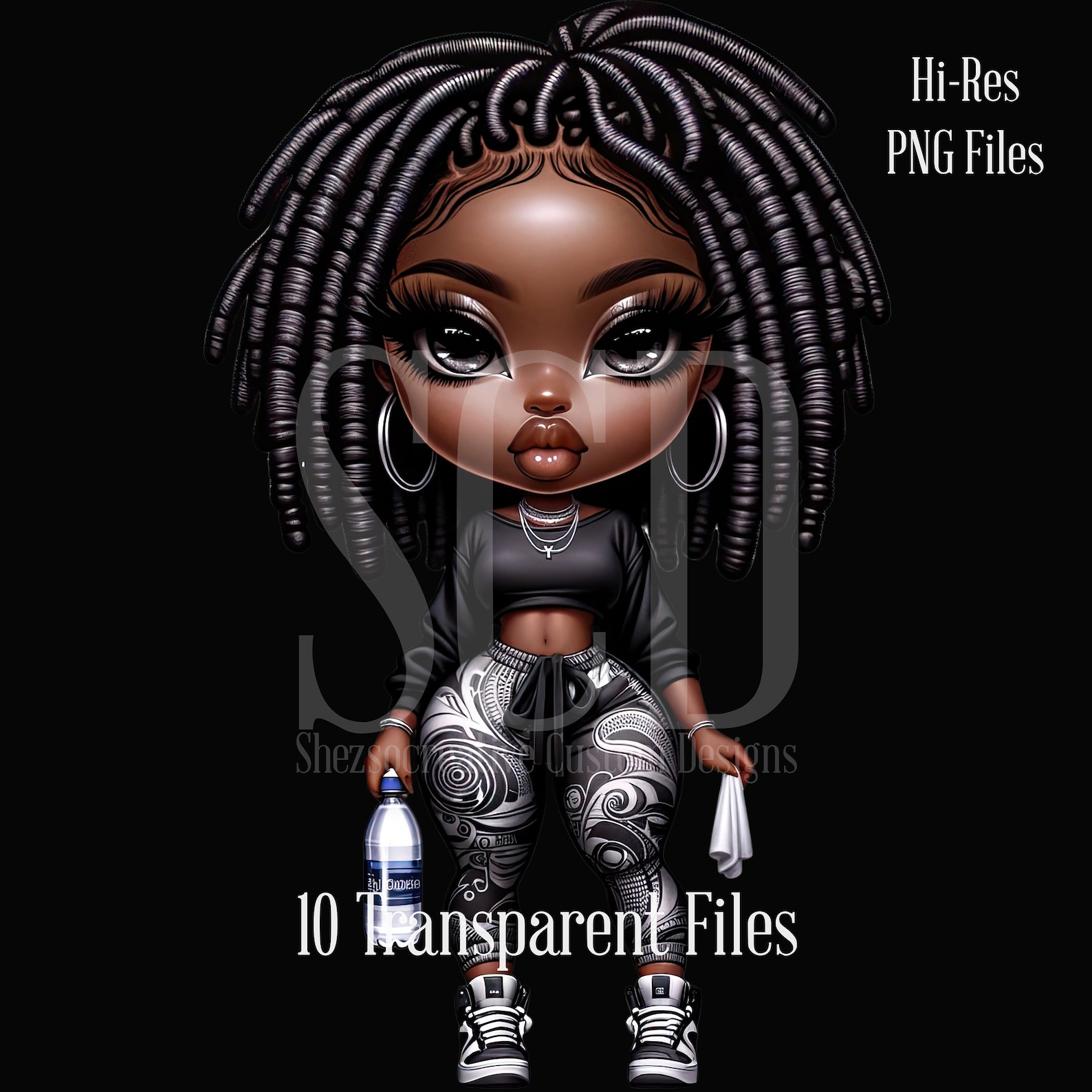 10 African American Chibi Woman With Dreadlocks, Black Crop Top and ...