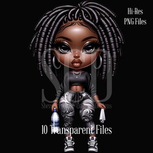 10 African American Chibi Woman With Dreadlocks, Black Crop Top and ...