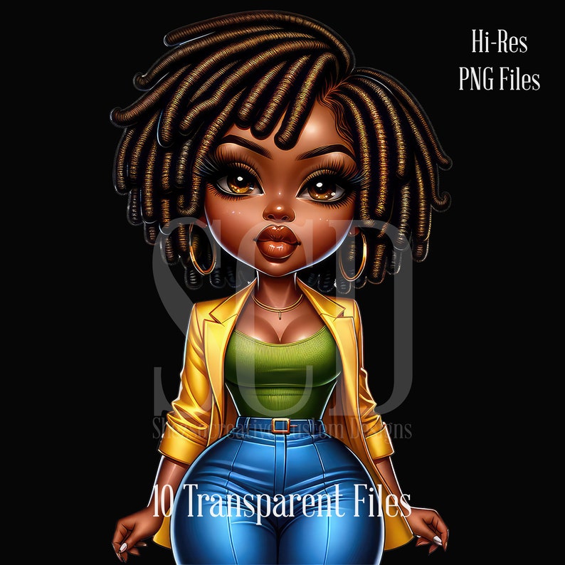 10 African American Art Chibi Woman With Dreadlocks, Yellow Blazer With ...