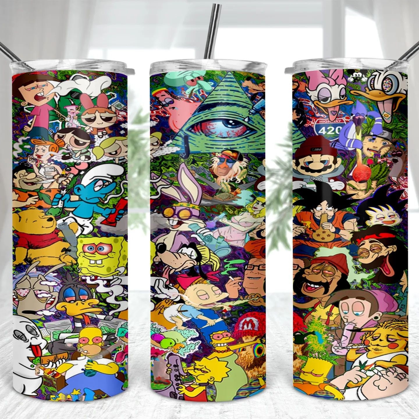 420 Old School Cartoon Characters 20oz Stainless Steel Skinny Tumbler ...