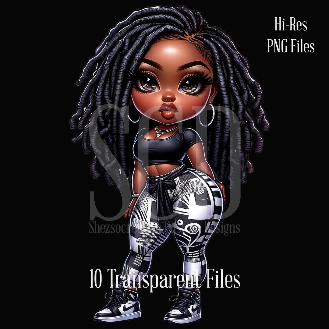 10 African American Chibi Woman With Dreadlocks, Black Crop Top and ...