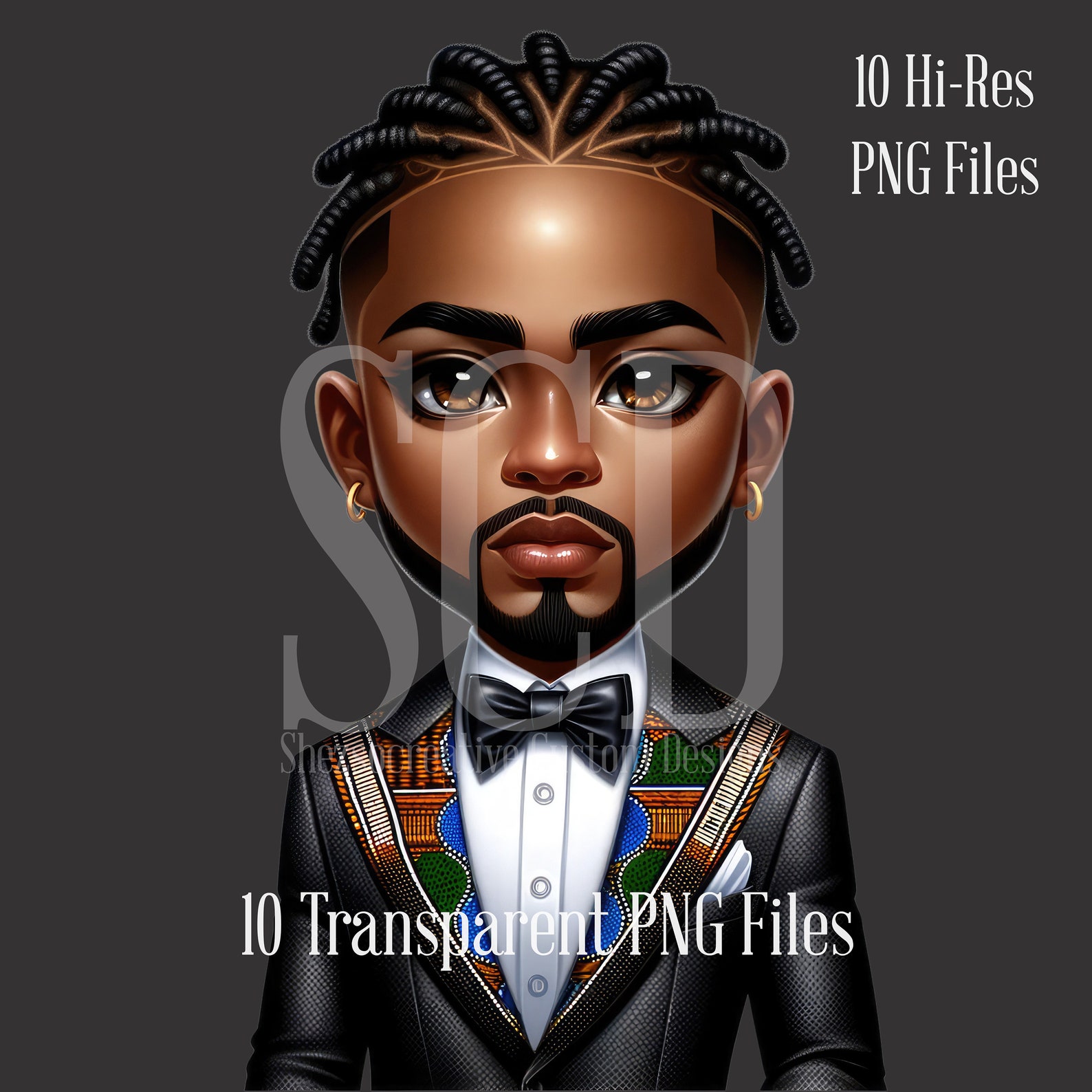 10 African American Chibi Men, Tailored Dress Suit With an Africa ...