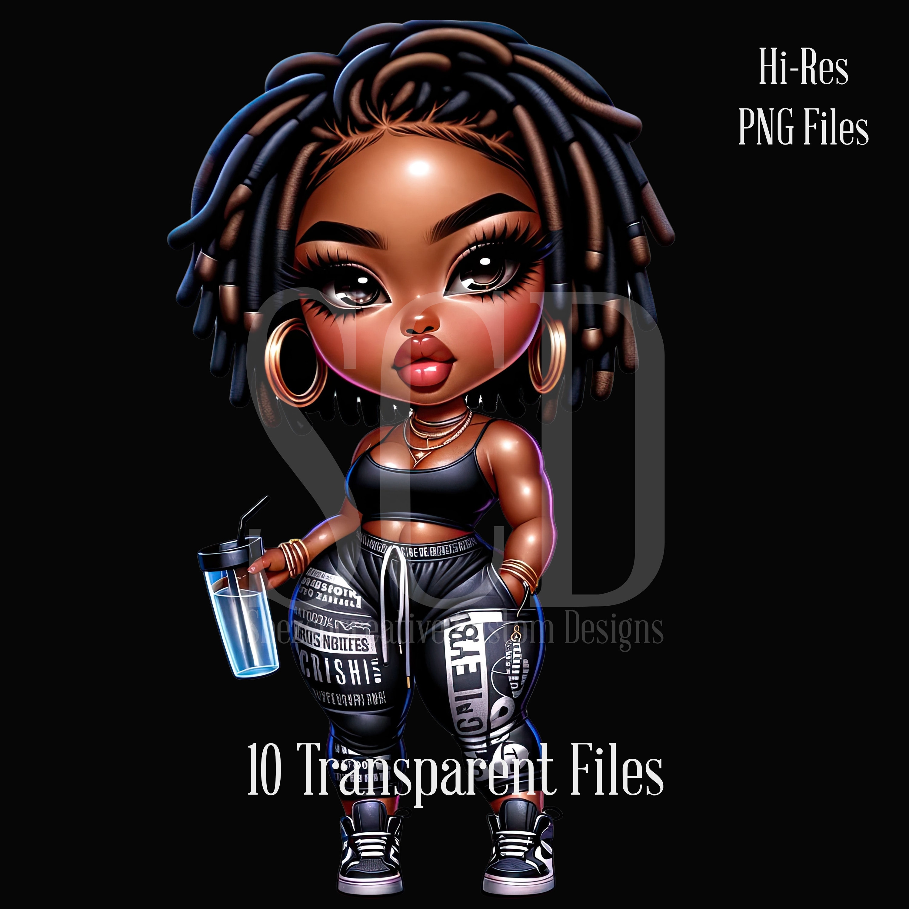 10 African American Chibi Woman With Dreadlocks, Black Crop Top and ...