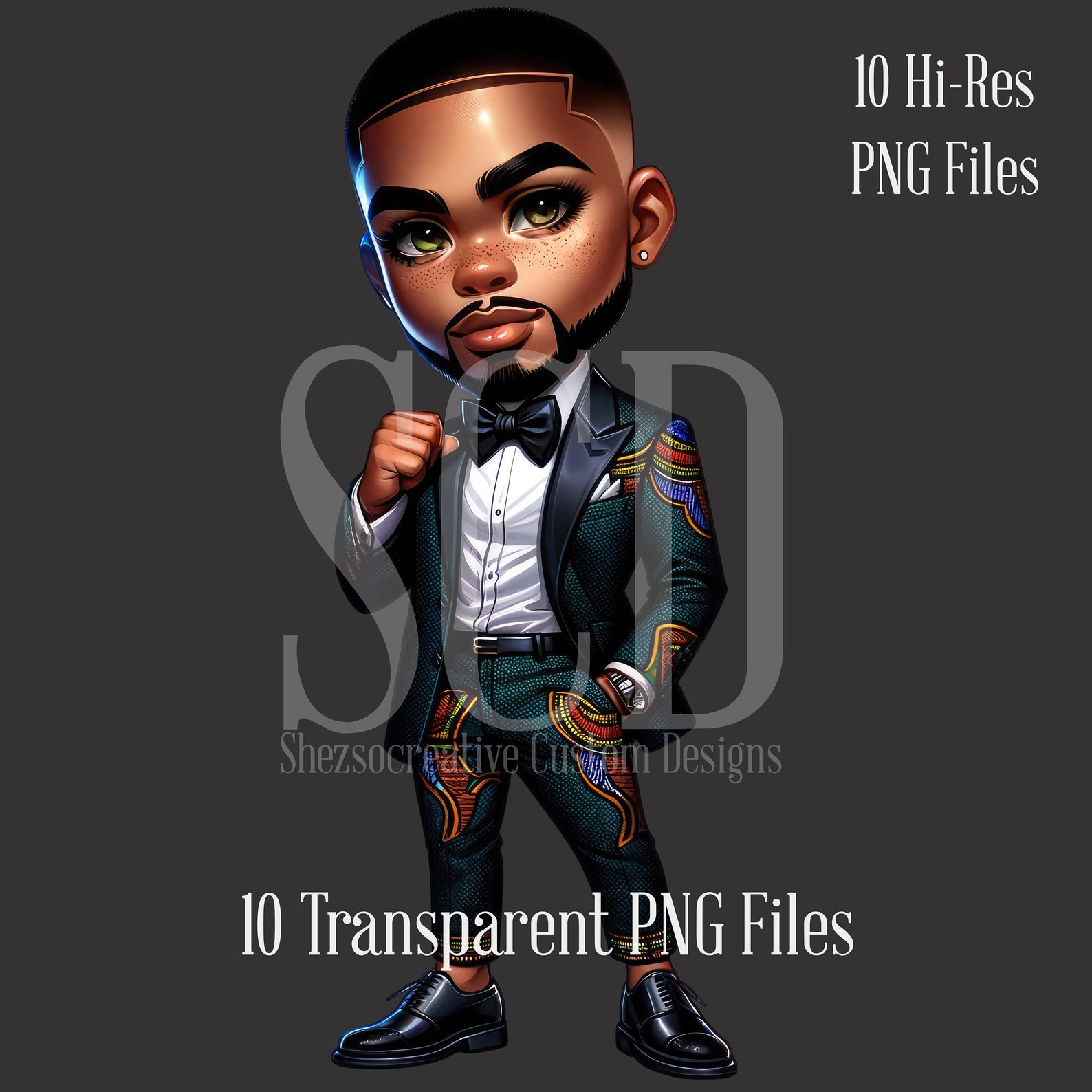 10 African American Chibi Men, Tailored Dress Suit With an Africa ...