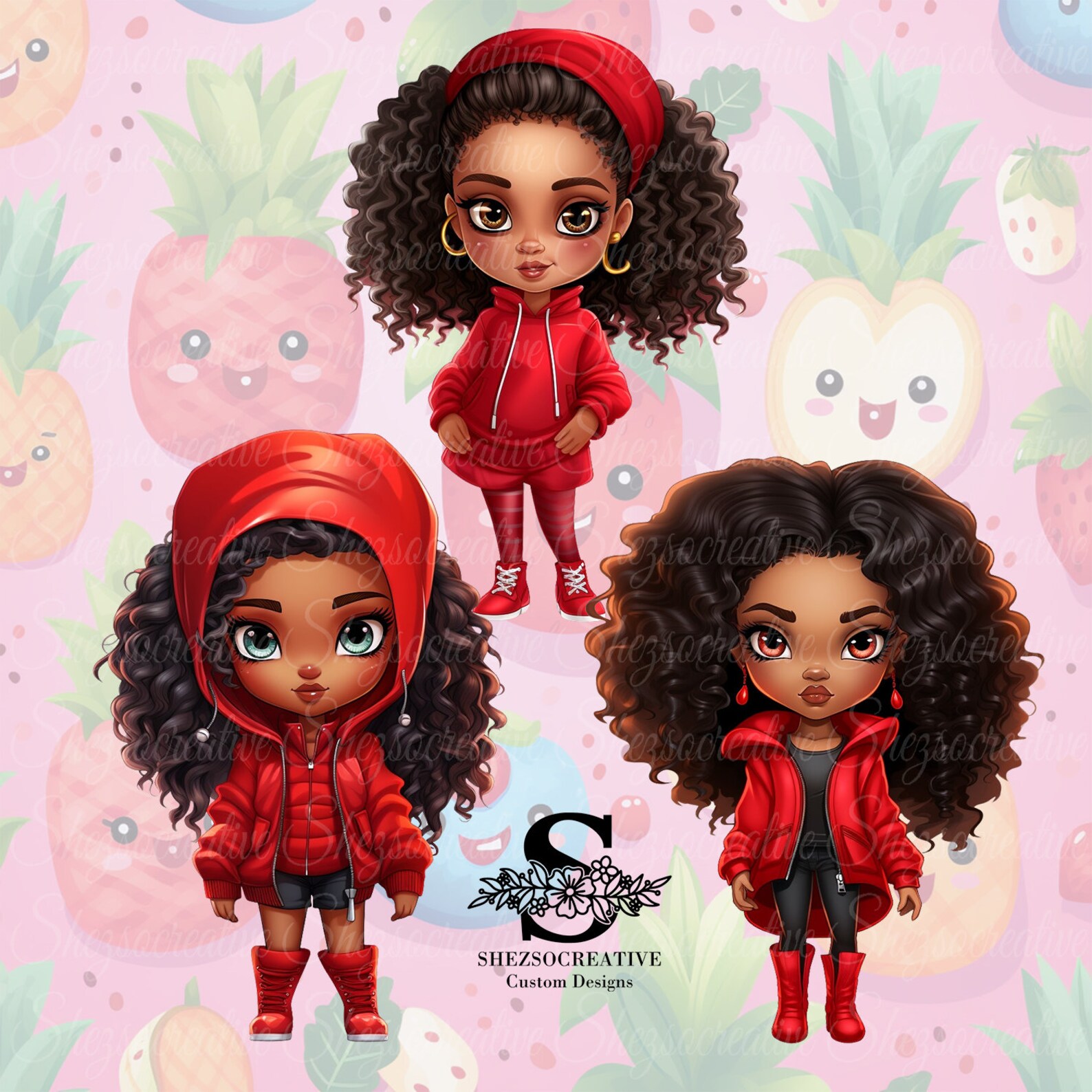 10 Little Black Girl PNG Clipart_set 1, Black Girls Clipart Bundle ...