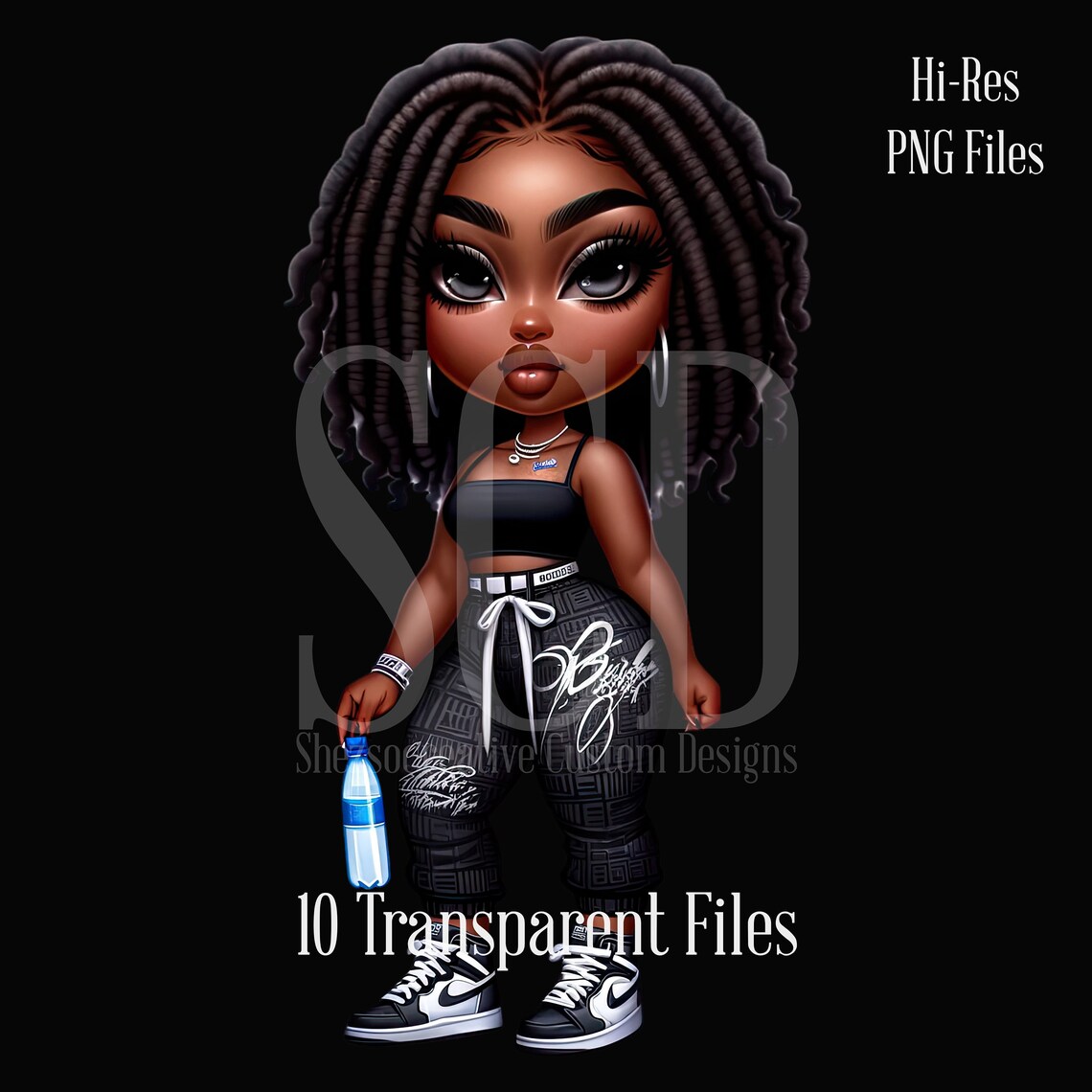 10 African American Chibi Woman With Dreadlocks, Black Crop Top and ...