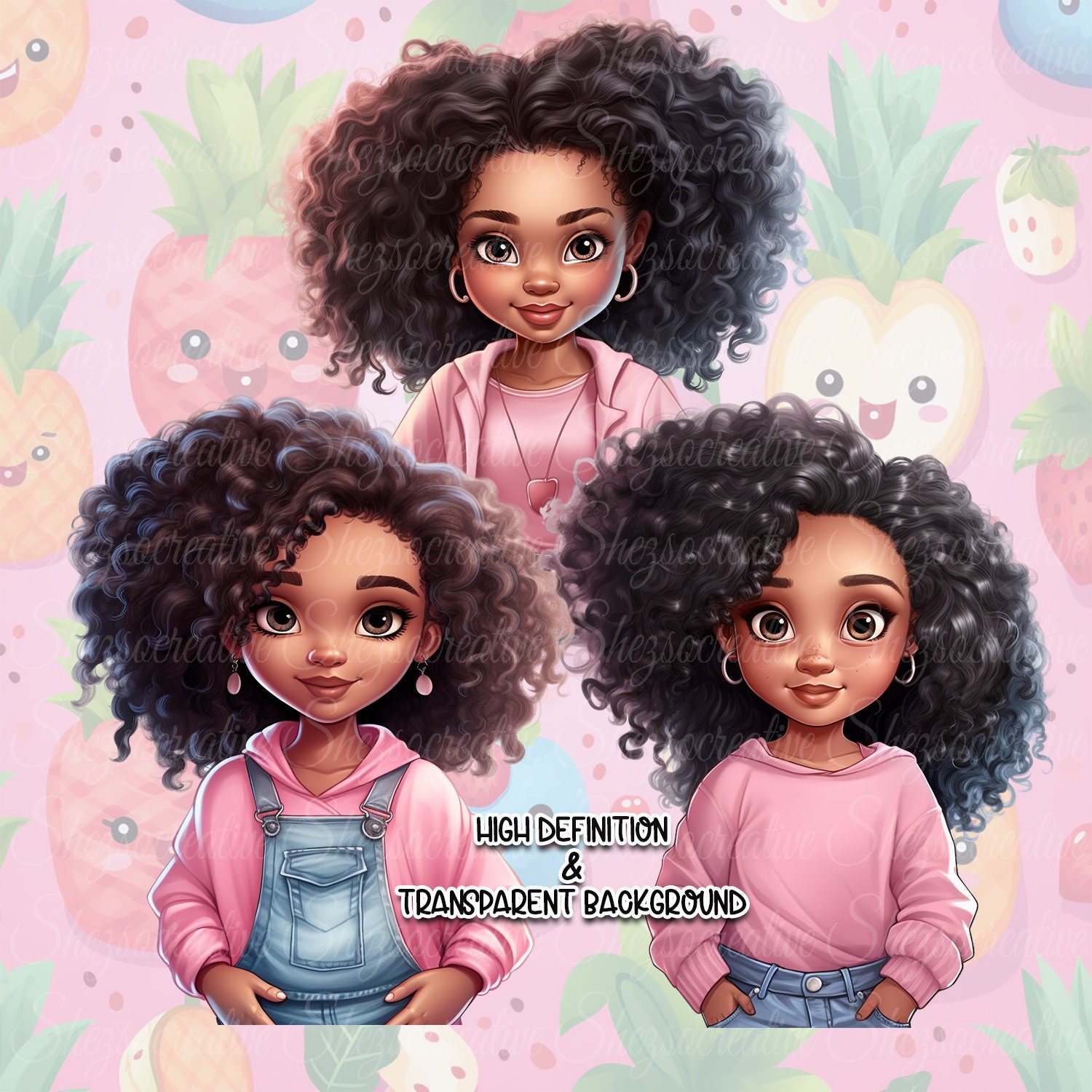 6 Little Black Girl PNG Clipart, Black Girls Clipart Bundle, Black Kids ...