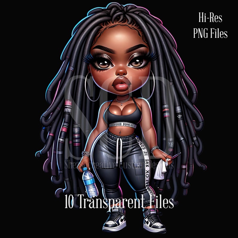 10 African American Chibi Woman With Dreadlocks, Black Crop Top and ...