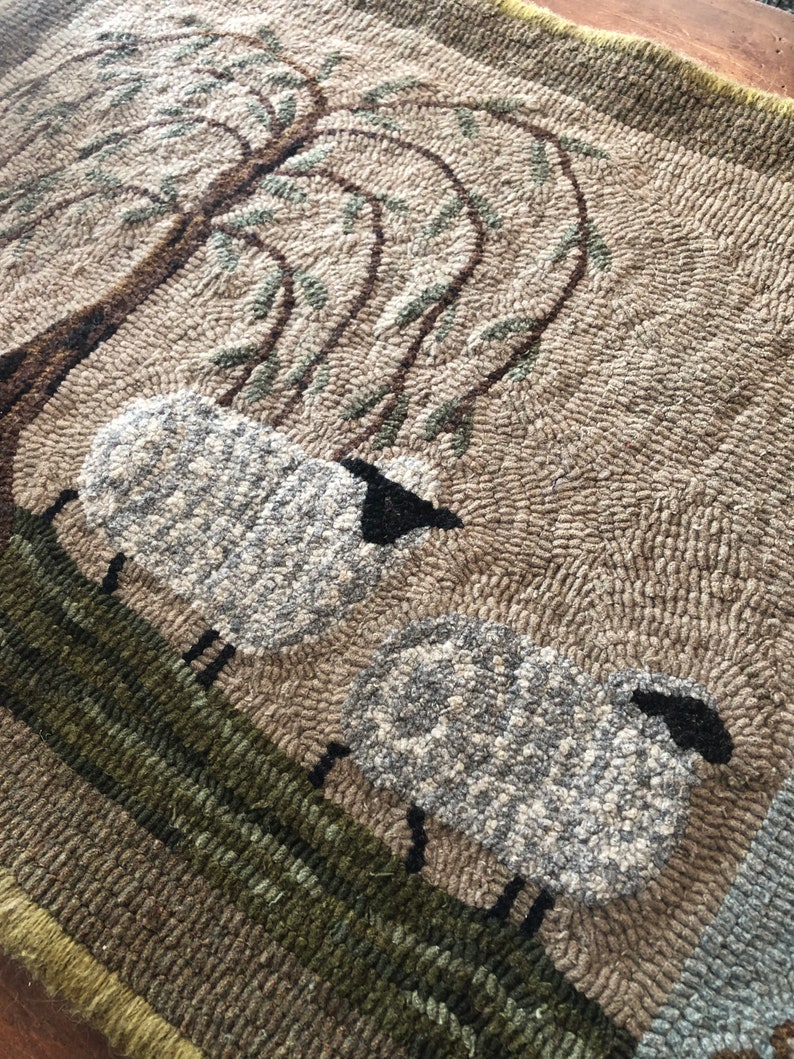 Sheep Under the Willow Tree Rug Hooking Pattern on Linen | Etsy