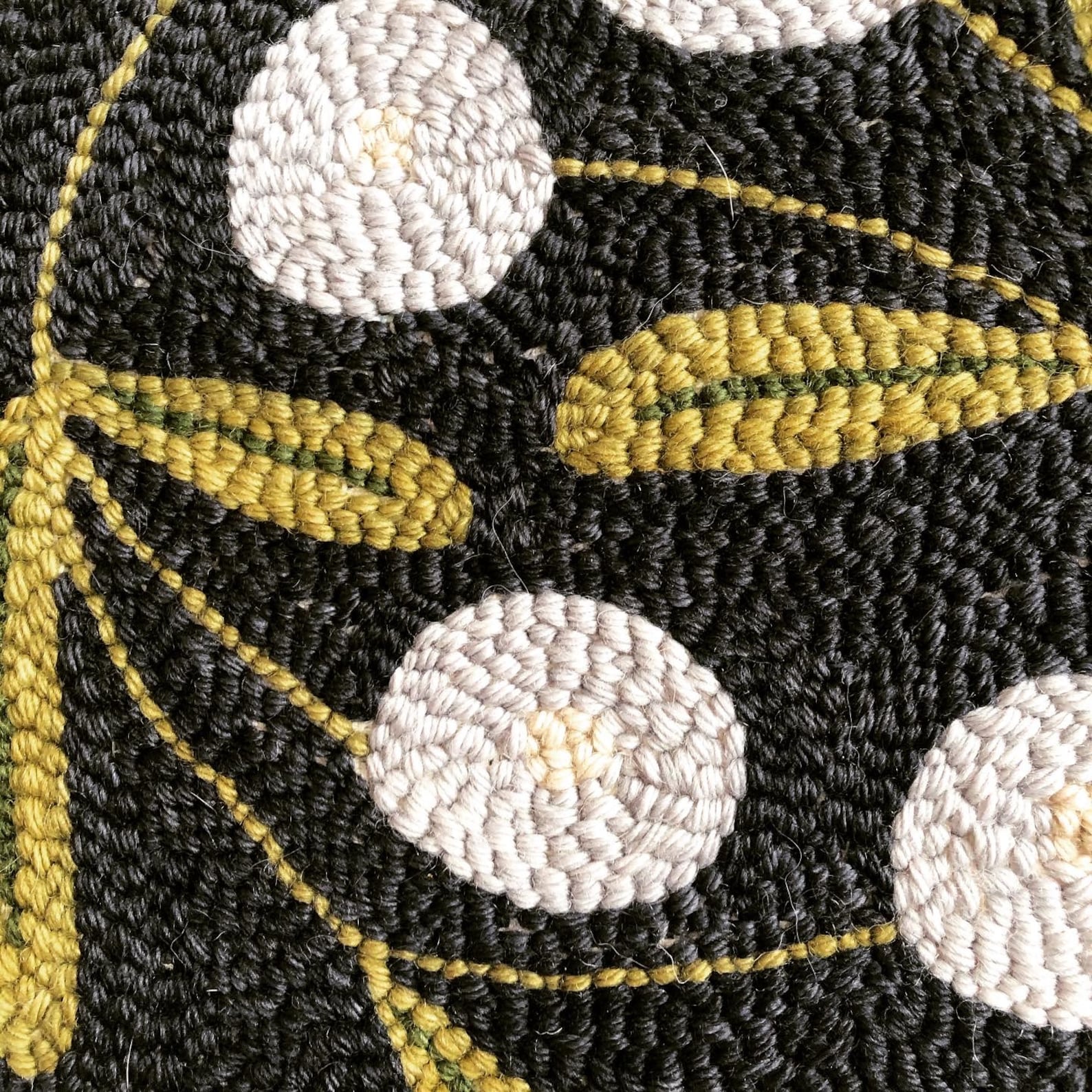 Round Flowers Punch Needle Rug Hooking Pattern Drawn on Monk's Cloth or ...