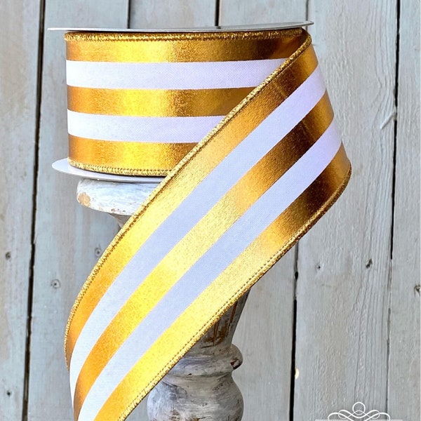 Gold and White Striped Ribbon - Etsy