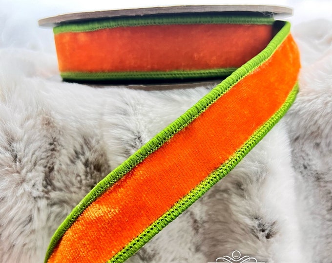 Orange Velvet Ribbon, Orange Velvet and Green Ribbon, Wired Ribbon ...