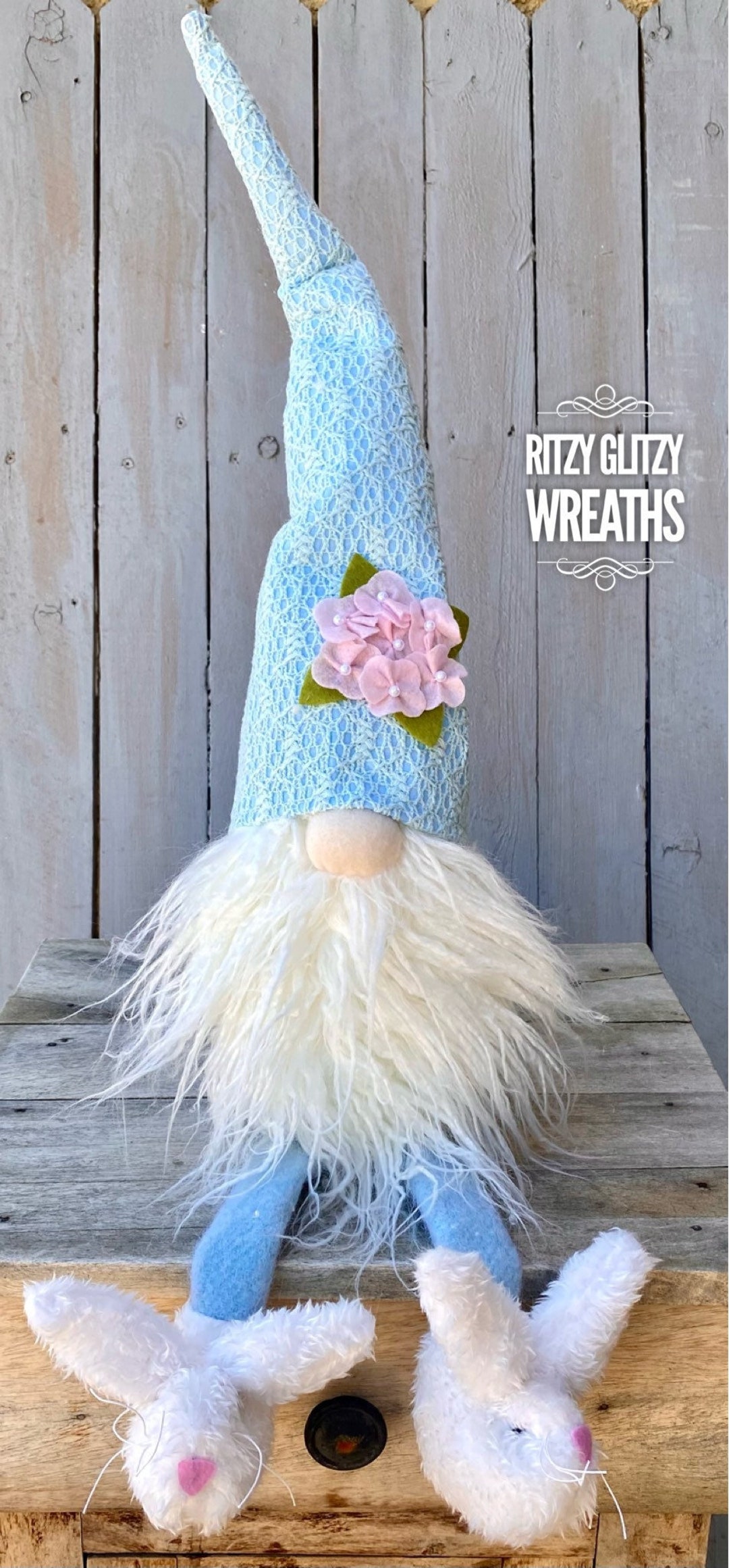 Easter Bunny Spring Gnome, Blue Spring Gnome, Easter Decor, Shelf ...