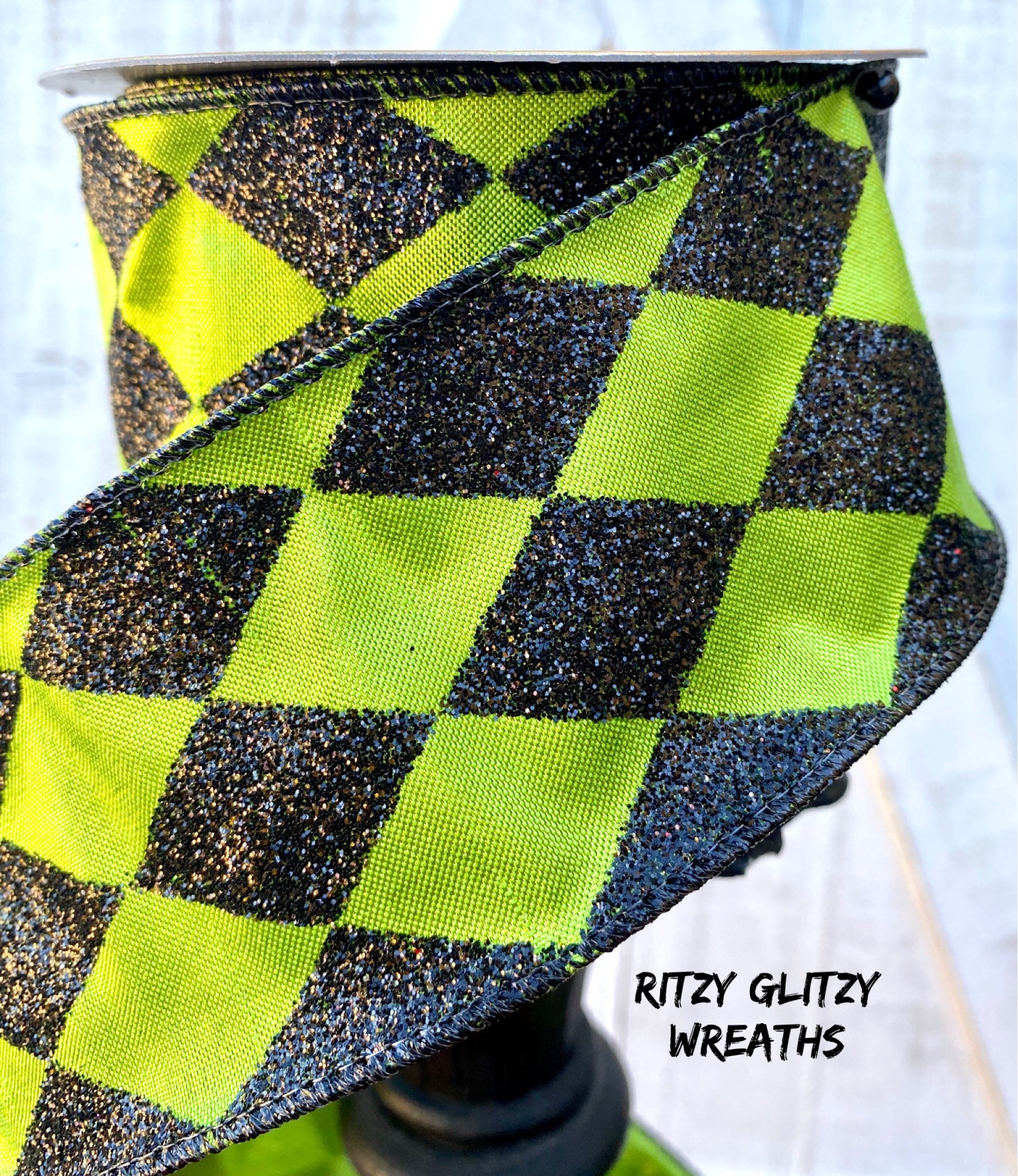 Harlequin Lime green ribbon, Halloween Harlequin Ribbon Harlequin Lime green ribbon, Halloween Harlequin Ribbon