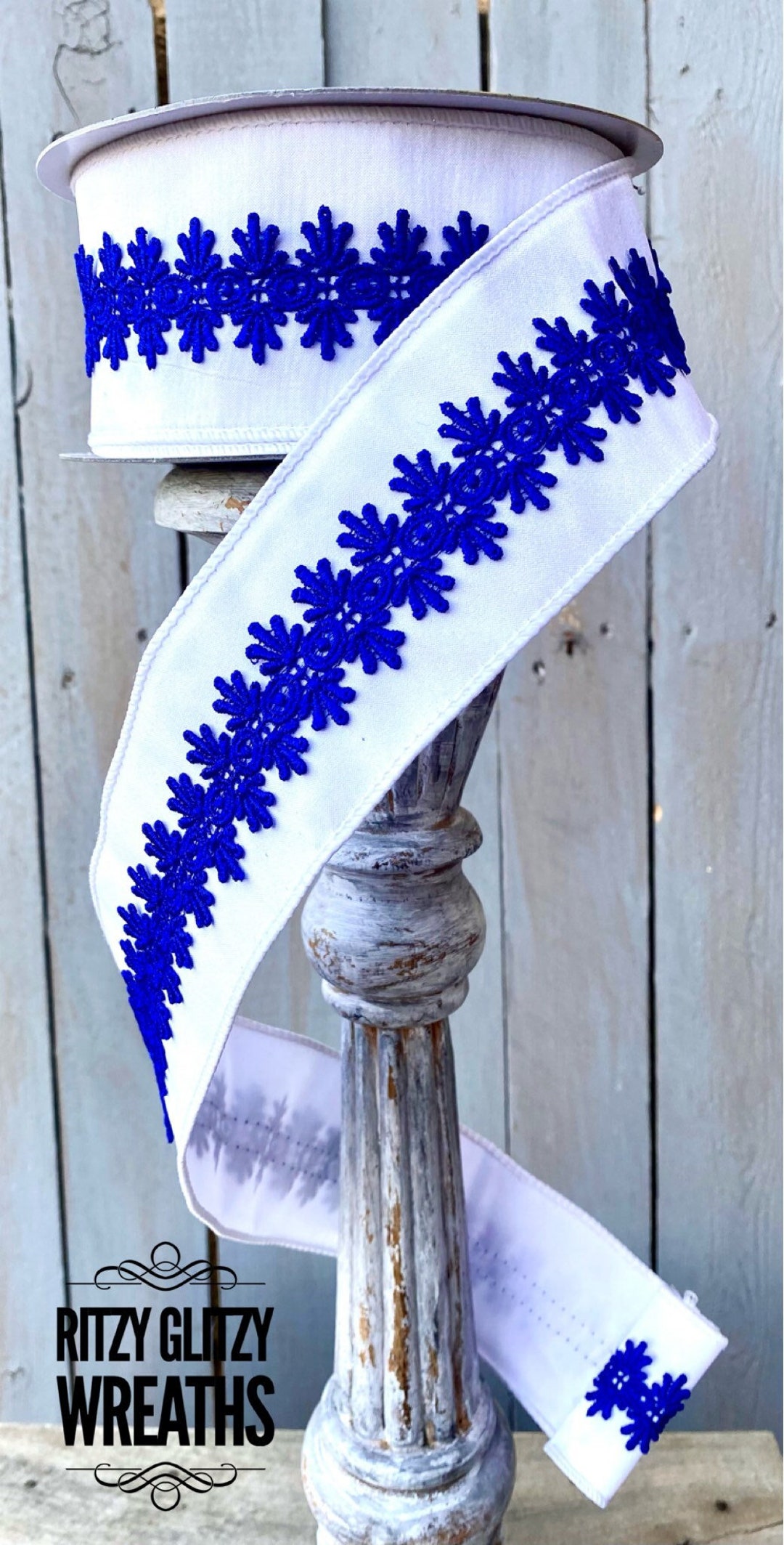 Blue Lace Border Ribbon, Luxury Ribbon, Wreath Supplies, White and Blue ...