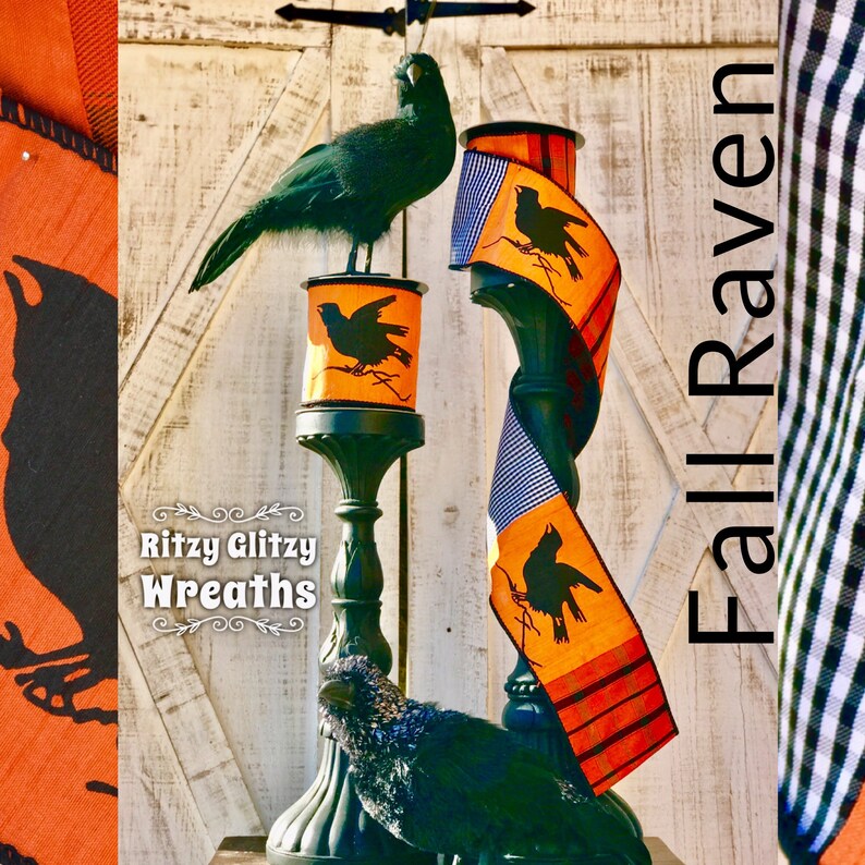 D. Stevens Raven Ribbon Gingham Check Ribbons, Fall Crow Ribbon, Crow ...
