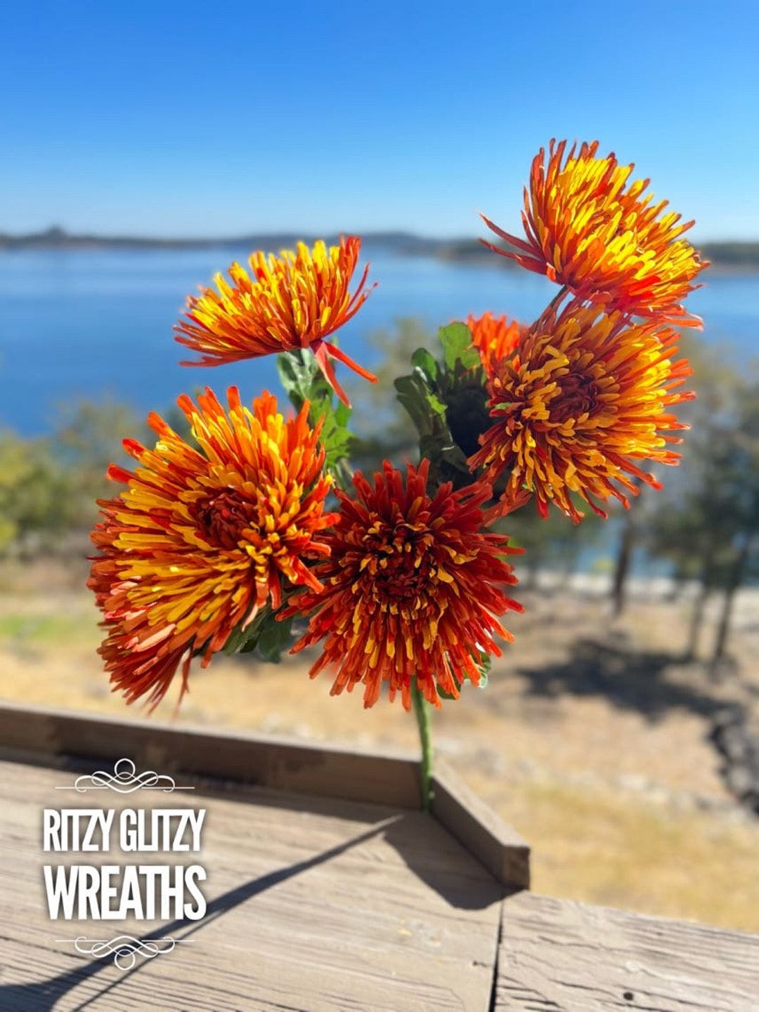 Mums, Faux Orange Yellow Mums, Large Mums, Fall Floral Mums, Ritzy ...