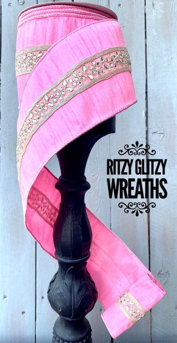 Pink ribbon pink jeweled ribbons Soft pink ribbon luxury | Etsy