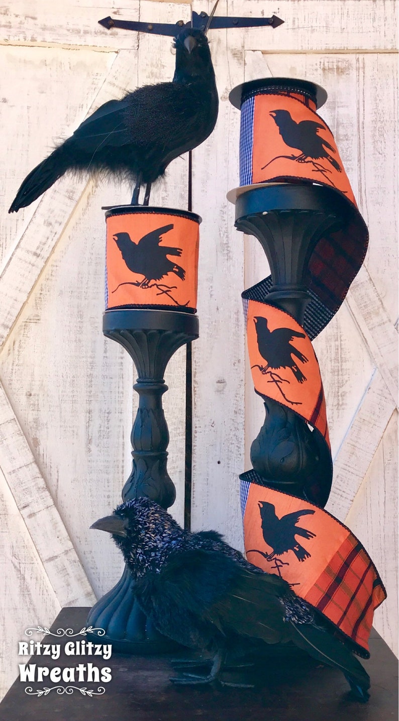D. Stevens Raven Ribbon Gingham Check Ribbons Fall Crow | Etsy