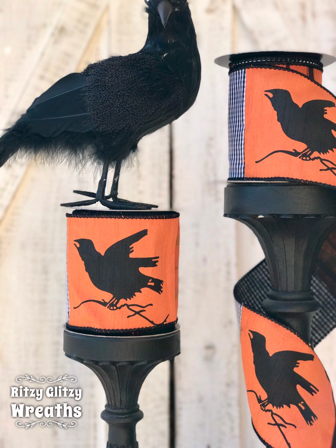 D. Stevens Raven Ribbon Gingham Check Ribbons Fall Crow | Etsy