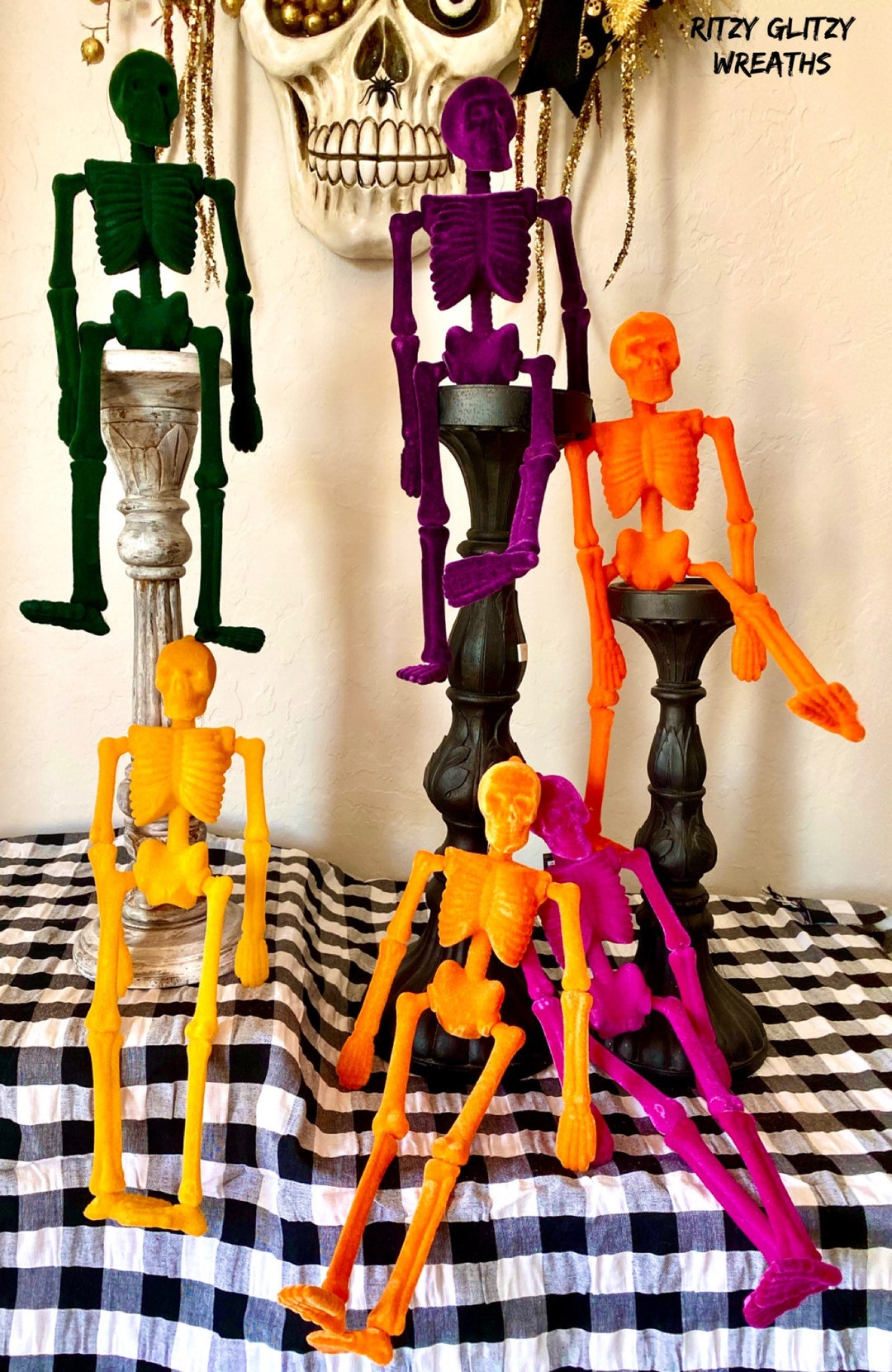 Yellow Flocked Skeleton, Halloween Skeleton , Pink Skeleton, Halloween ...